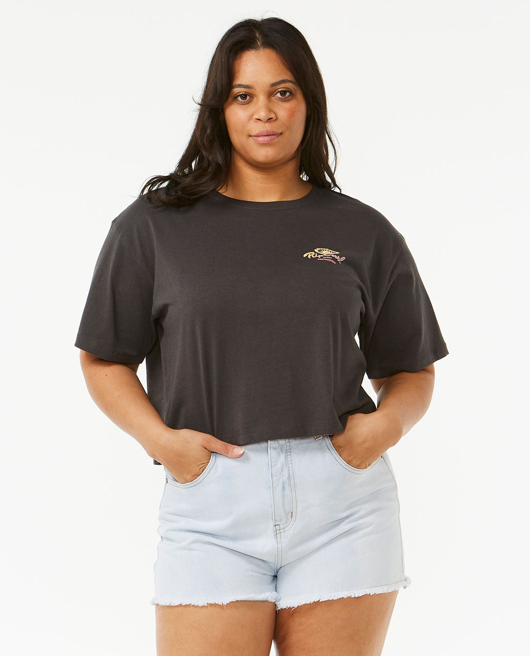 Rolling Curl Crop Tee - Washed Black - Surf Clothing for womens – Rip ...