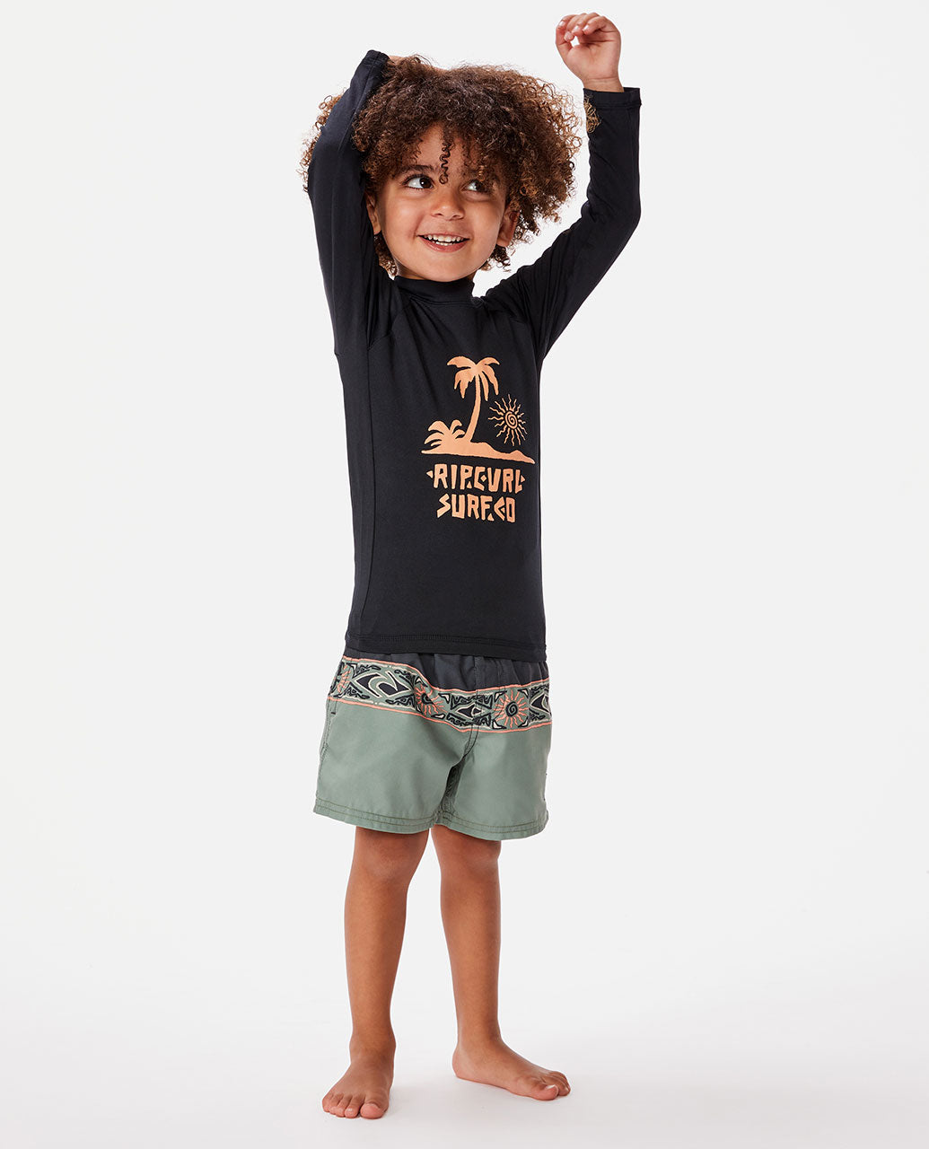 Micro Waves Palm Long Sleeve UPF Rash Guard - Boys (1-8) - Surf Boys ...